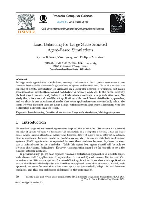 Pdf Load Balancing For Large Scale Situated Agent Based Simulations