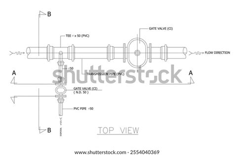 Detailed Drawing Gate Valve Installation On Stock Illustration