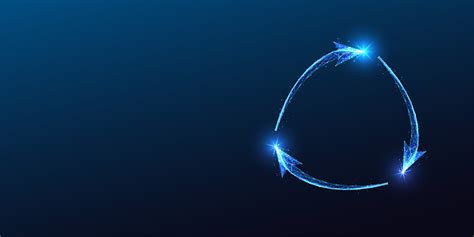 빛나는 원형 화살표는 진한 파란색 배경에 재활용 기호를 형성합니다 지속 가능성 개념 개념 기호에 대한 스톡 벡터 아트 및 기타