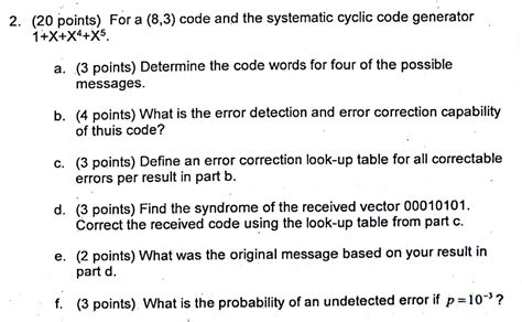 Solved For A 8 3 Code And The Systematic Cyclic Code