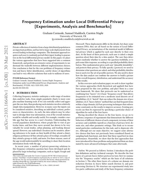 Pdf Frequency Estimation Under Local Differential Privacy