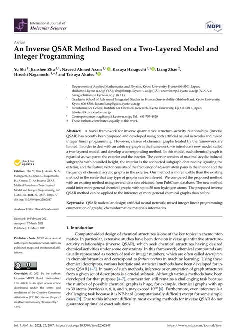 Pdf An Inverse Qsar Method Based On A Two Layered Model And Integer Programming