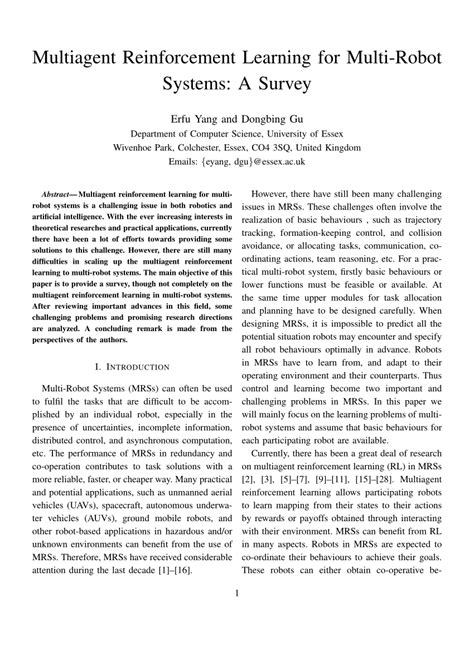 Pdf Multiagent Reinforcement Learning For Multi Robot Systems A Survey