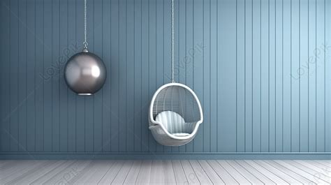 3d 렌더링 교수형 의자를 보여주는 파란색 회색 판금 벽 배경을 갖춘 깔끔한 방 파란 의자 배경 푸른 벽 배경 거실 가구 배경 이미지 Hd 파란 의자 푸른 벽