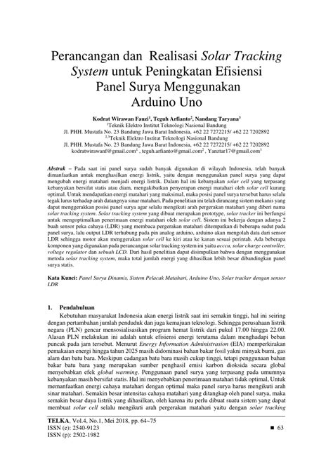 Pdf Perancangan Dan Realisasi Solar Tracking System Untuk Peningkatan Efisiensi Panel Surya