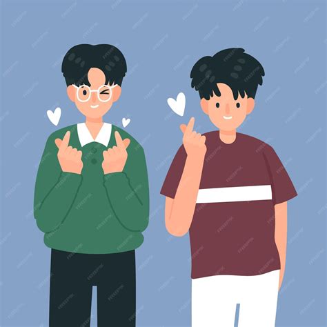 Jóvenes Coreanos Haciendo Dedo Corazón Vector Gratis