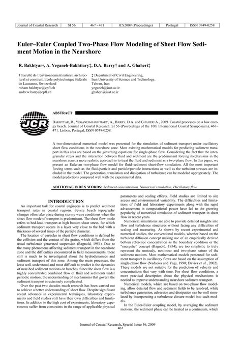 pdf euler euler coupled two phase flow modeling of sheet flow sediment motion in the nearshore