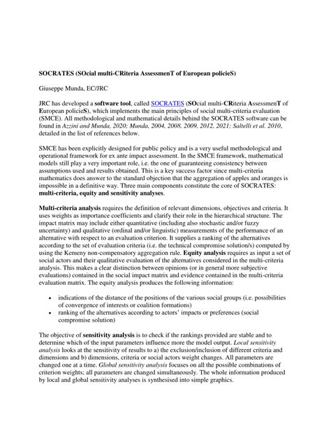 Pdf Socrates Social Multi Criteria Assessment Of European Policies