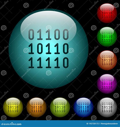 binary code icons in color illuminated glass buttons stock vector illustration of developing