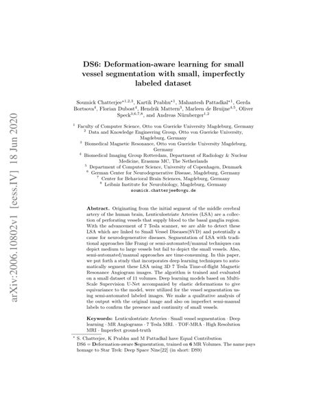 pdf ds6 deformation aware learning for small vessel segmentation with small imperfectly