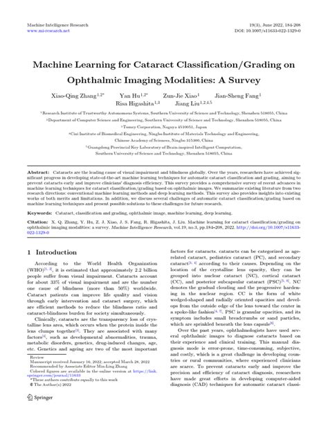 Machine Learning For Cataract Classification A Survey Pdf