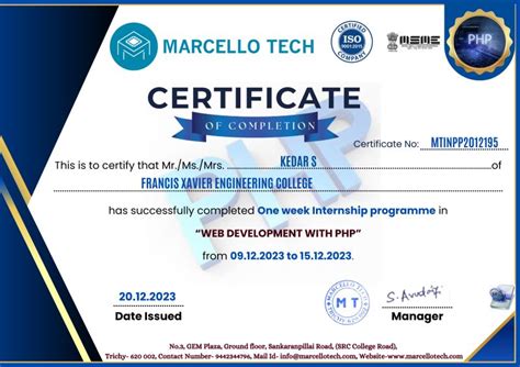 Kedar S On Linkedin Webdevelopment Php Internship Marcellotech Innovativejourneys