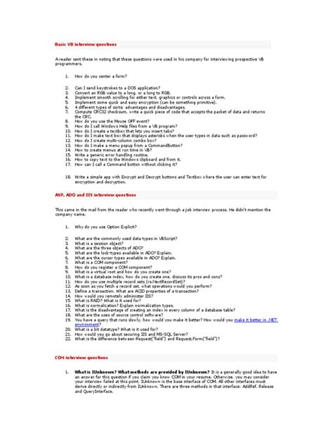 Basic Vb Interview Questions Pdf Component Object Model Computer Engineering