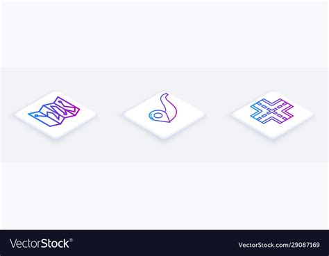 Set Isometric Line Folded Map With Location Marker