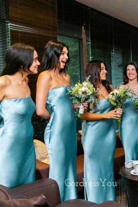 Simple Strapless Satin Mermaid Long Cheap Custom Bridesmaid Dresses