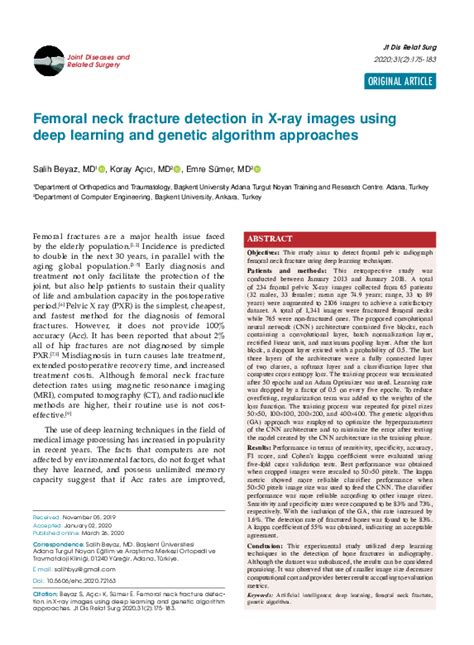 Pdf Femoral Neck Fracture Detection In X Ray Images Using Deep Learning And Genetic Algorithm