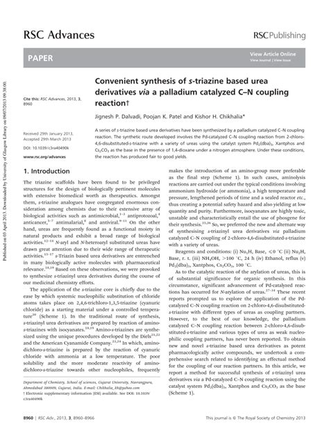 Pdf Convenient Synthesis Of S Triazine Based Urea Derivatives Via A