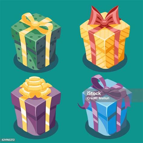 기프트 박스 새해 만화 평면 디자인 아이콘 세트 템플릿 12월 31일에 대한 스톡 벡터 아트 및 기타 이미지 12월 31일