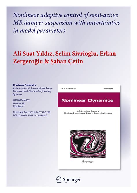 Pdf Nonlinear Adaptive Control Of Semi Active Mr Damper Suspension