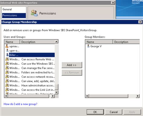How To Add Orand Modify Users And Groups Permission In Internal Web Site From Sbs Server 2011