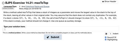solved write a method called maxtotop that takes a stack of