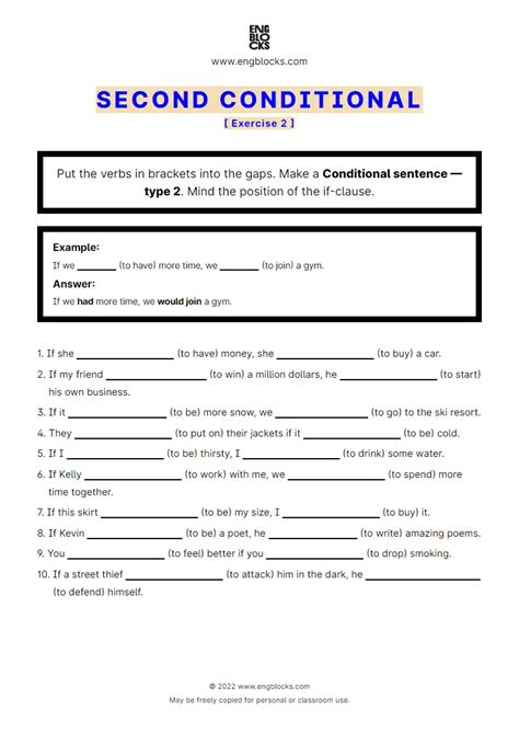 Conditional Sentences Type 2 Positive Exercise 2 ESL Worksheets