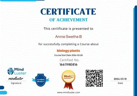 Annie Swetha B On Linkedin Certificate On Biology Plants From Mindluster