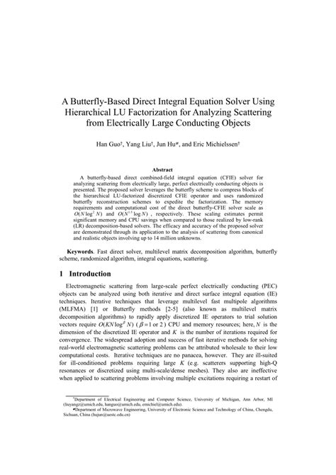 Pdf A Butterfly Based Direct Integral Equation Solver Using Hierarchical Lu Factorization For