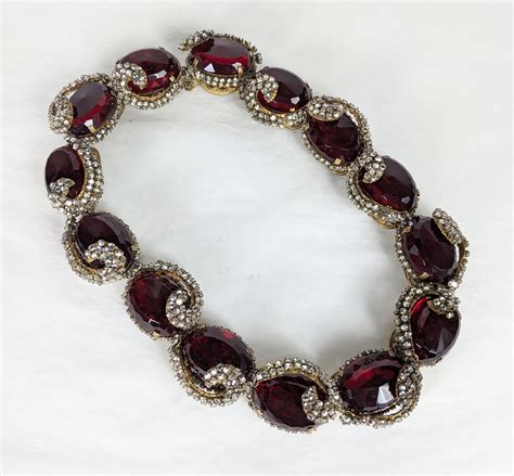 Rare Miriam Haskell Ruby Stone Collar With Rose Montee Decoration For