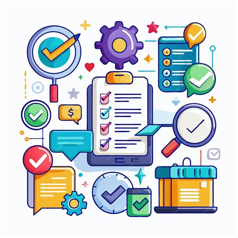 Colorful Checklist With Check Marks And Magnifying Glasses Representing Successful Task