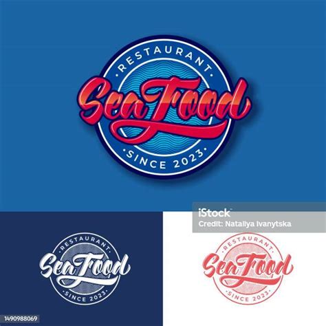 해산물 레스토랑과 신선한 시장 엠블럼 장식이 있는 빨간색 글자는 글자가 있는 원에 컬링됩니다 고무도장에 대한 스톡 벡터 아트 및 기타 이미지 Istock