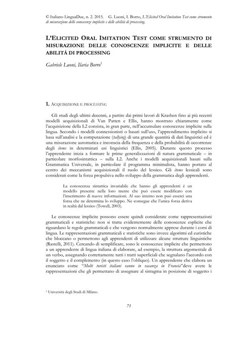 Pdf Lelicited Oral Imitation Test Come Strumento Di Misurazione Delle Conoscenze Implicite E