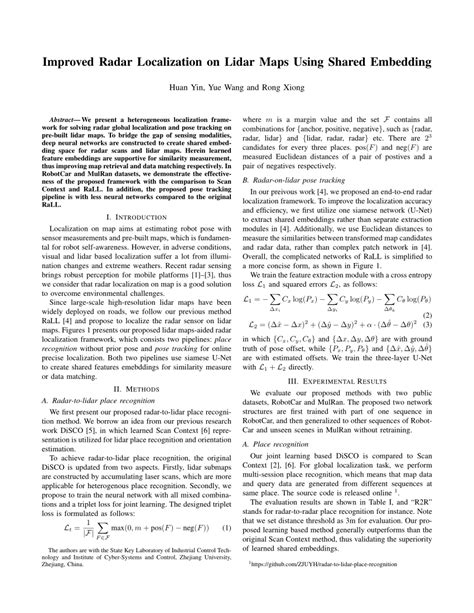 Pdf Improved Radar Localization On Lidar Maps Using Shared Embedding