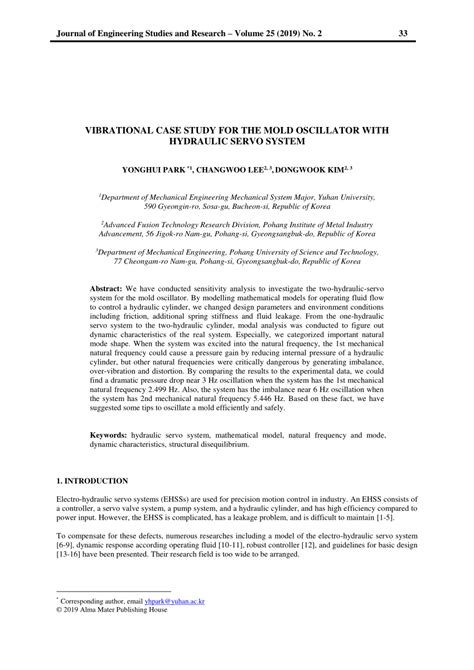 Pdf Vibrational Case Study For The Mold Oscillator With Hydraulic Servo System