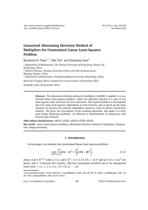 Pdf Linearized Alternating Direction Method Of Multipliers For Constrained Linear Least