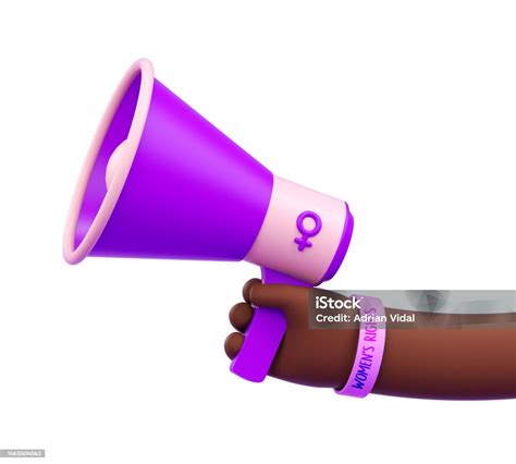 세계 여성의 날과 3d 삽화의 페미니스트 활동을 위한 확성기를 가진 아프리카 여성의 고립된 손 3월 8일 독립 권한 부여 및