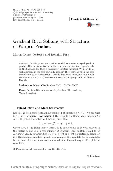 Gradient Ricci Solitons With Structure Of Warped Product Request Pdf
