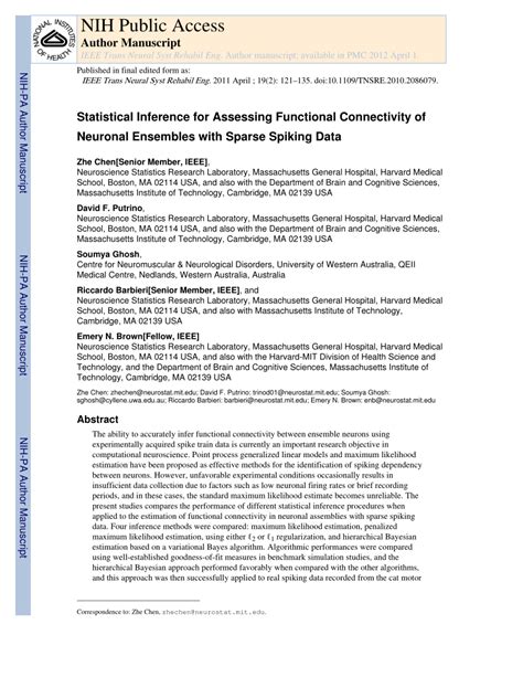 Pdf Statistical Inference For Assessing Functional Connectivity Of