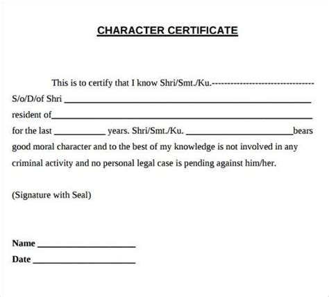 Character Certificate Application Uses Format Documents Needed