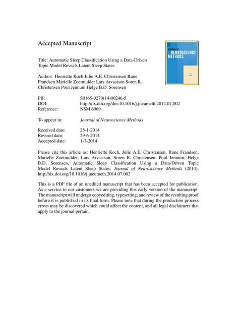 Pdf Automatic Sleep Classification Using A Data Driven Topic Model Reveals Latent Sleep States