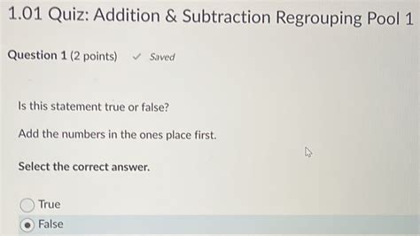 solved 1 01 quiz addition and subtraction regrouping pool 1 question 1