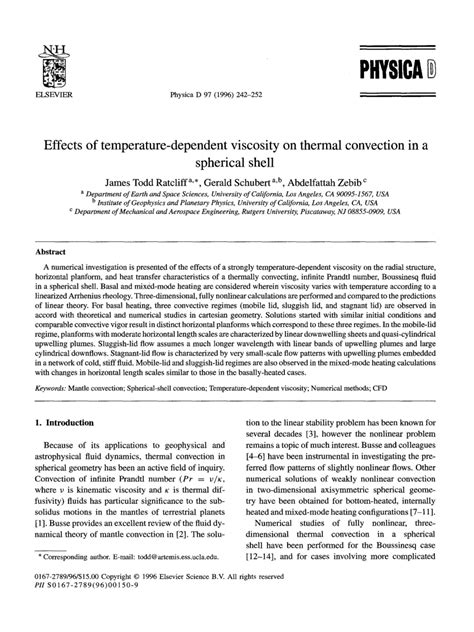 Pdf Effects Of Temperature Dependent Viscosity On Thermal Convection