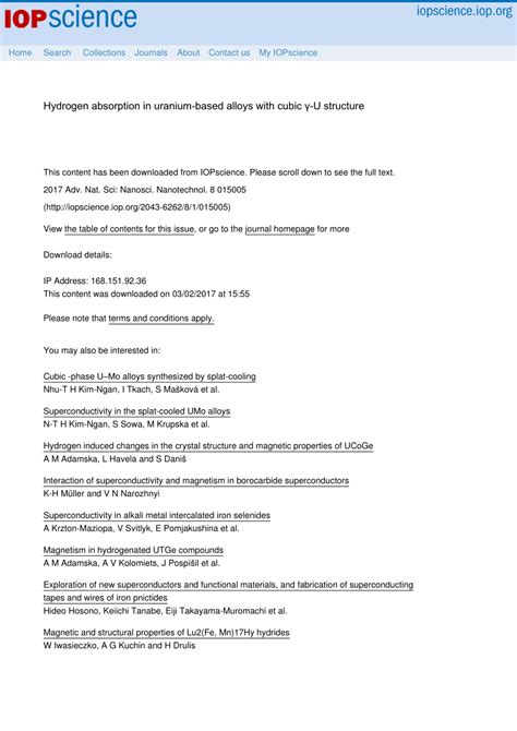 Pdf Hydrogen Absorption In Uranium Based Alloys With Cubic γ U Structure