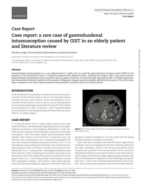 Pdf Case Report A Rare Case Of Gastroduodenal Intussusception Caused By Gist In An Elderly