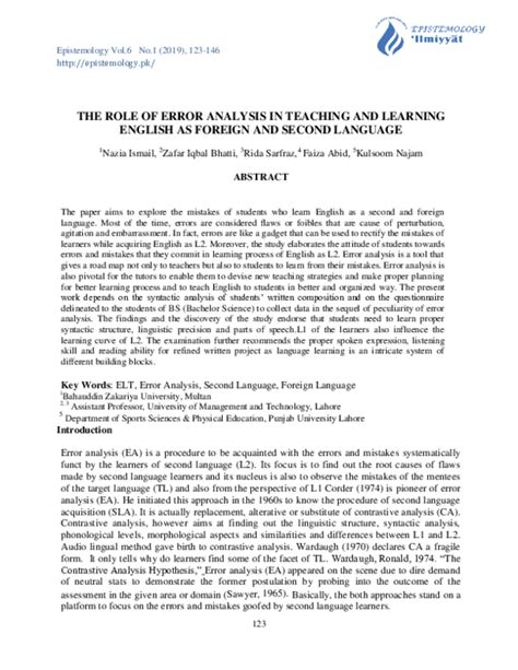 Pdf The Role Of Error Analysis In Teaching And Learning English As Foreign And Second Language