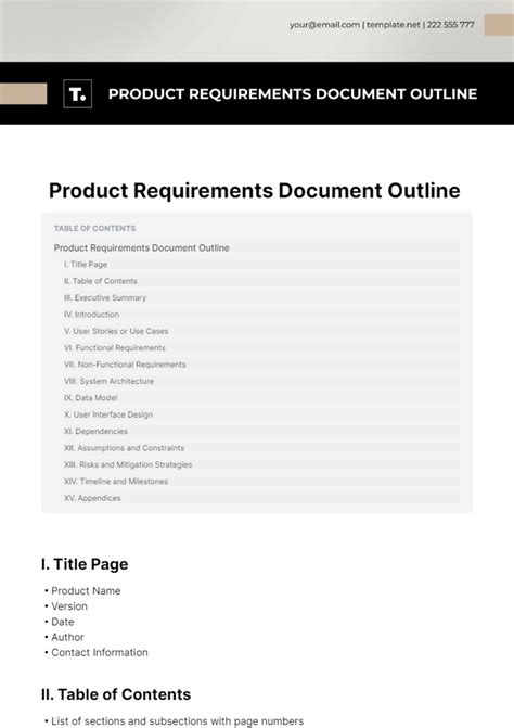Free Product Requirements Document Outline Template To Edit Online