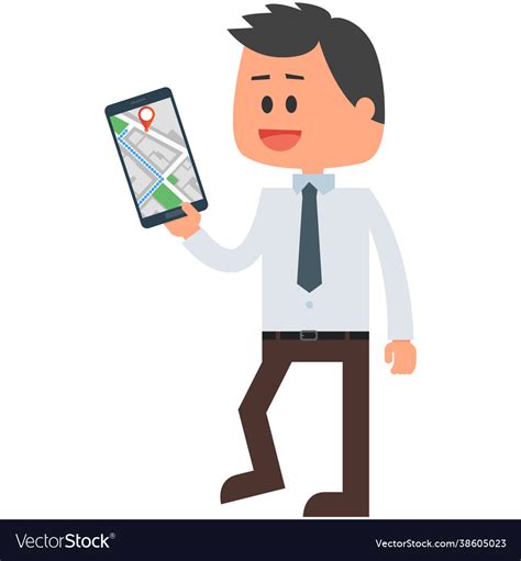 Man Using Mobile Gps Map To Search Route Vector Image