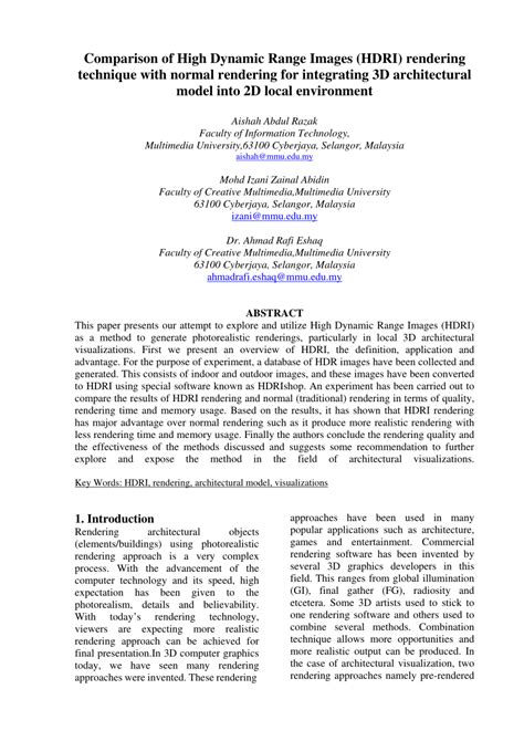 PDF Comparison Of High Dynamic Range Images HDRI Rendering Technique With Normal Rendering
