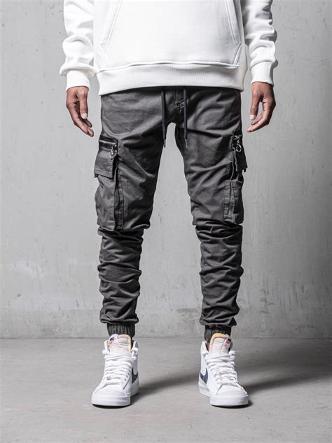 Grey Cargo Slim Fit Pants Mens Streetwear Pants Monocloth Monocloth