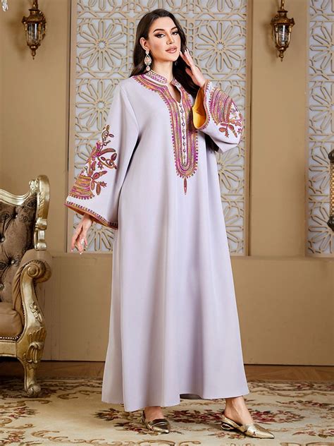 Women Grey Embroidered Velvet Jalabiya For Women At Uae Styli